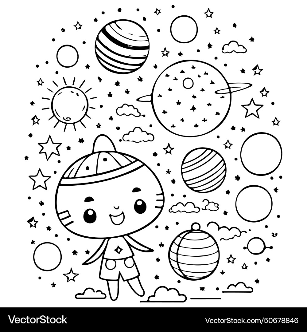 Doodle draw solar kids ufo sky galaxy space Vector Image