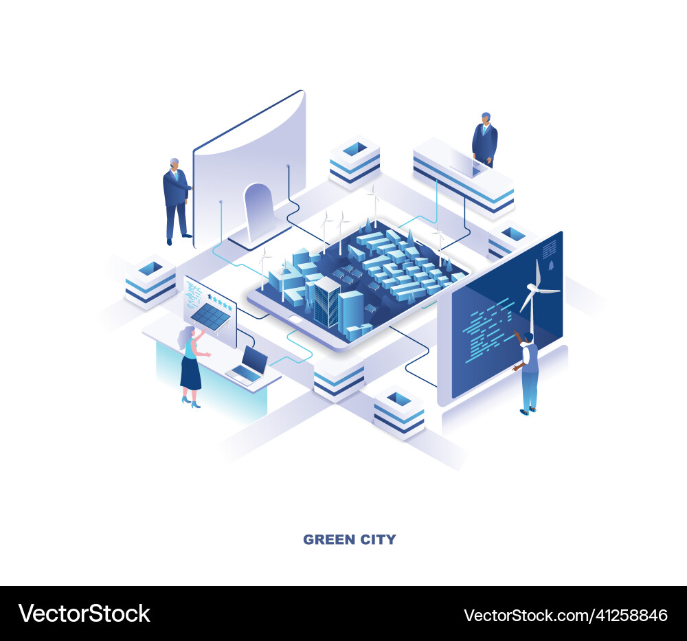 Green city isometric landing page concept Vector Image