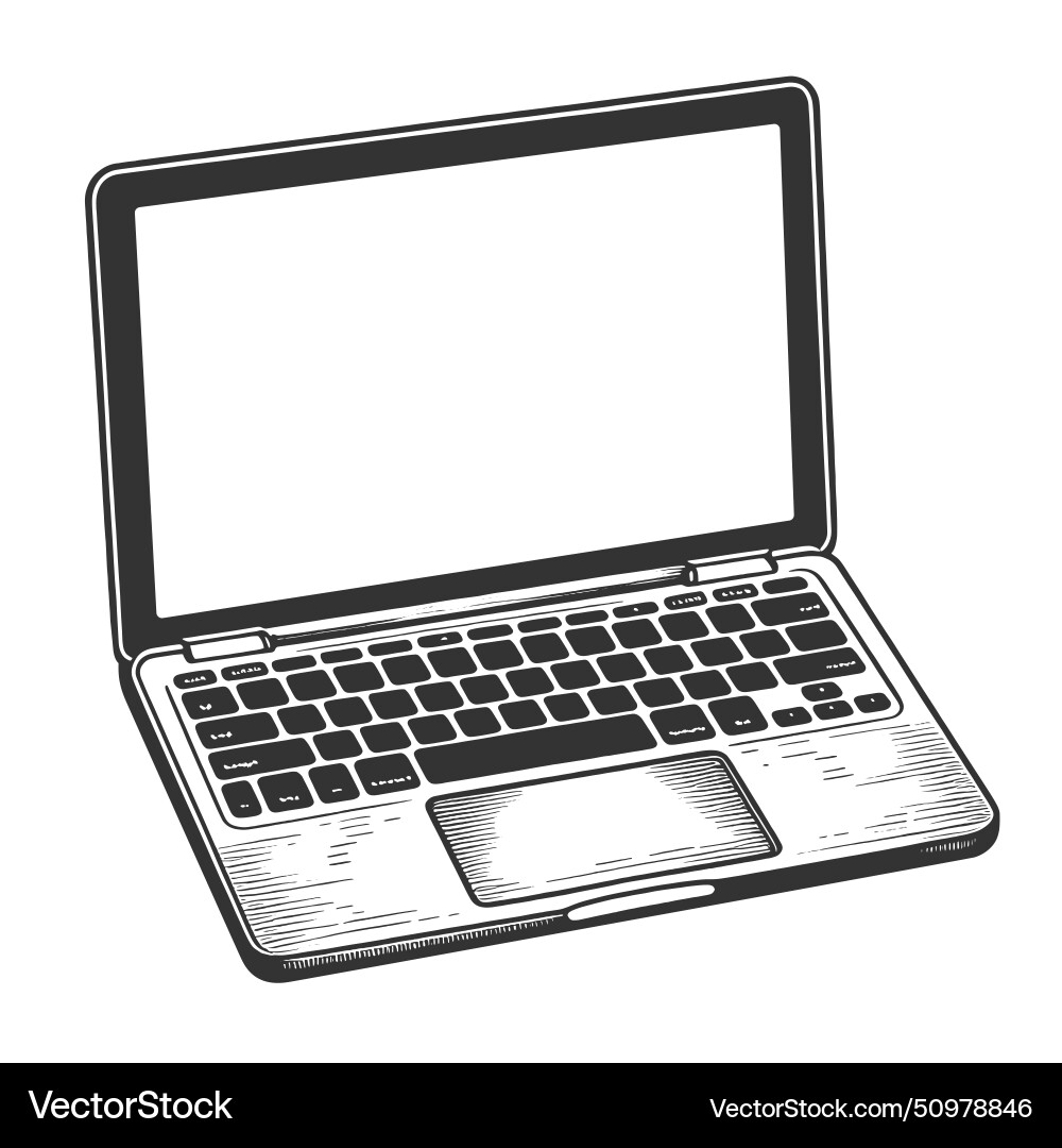Open laptop engraving sketch Royalty Free Vector Image