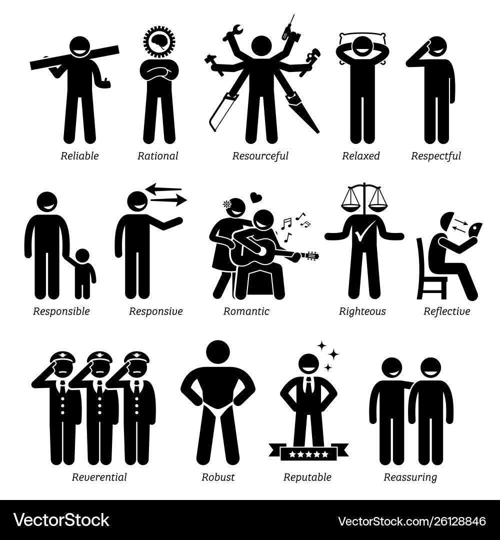 Positive personalities character traits stick Vector Image