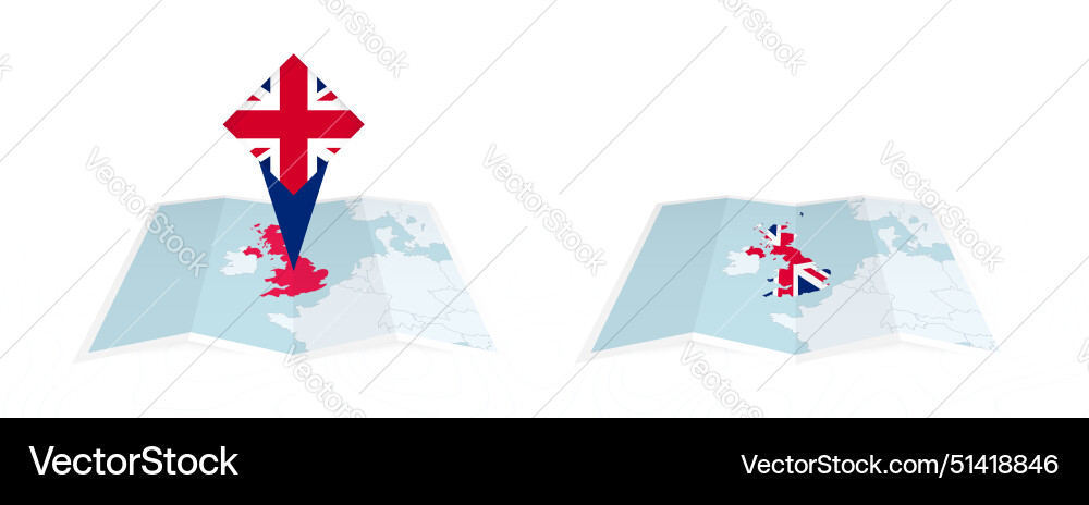 Two versions of an united kingdom folded map one Vector Image