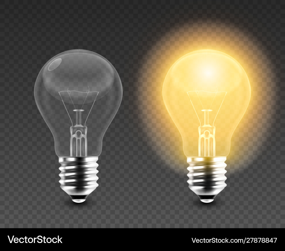 3d realistic turning on and off light bulb Vector Image