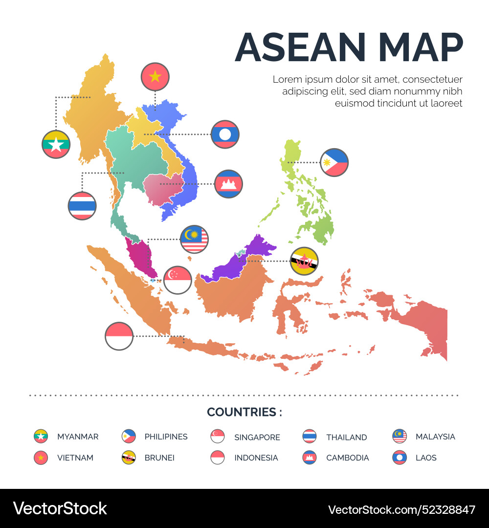 Asean association countries map Royalty Free Vector Image