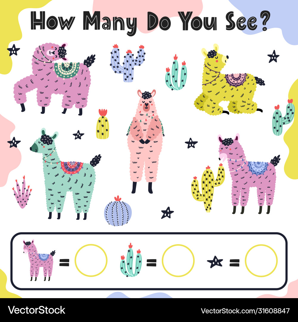 Count the Llamas & Cacti - Fun Kids Game Vector Image