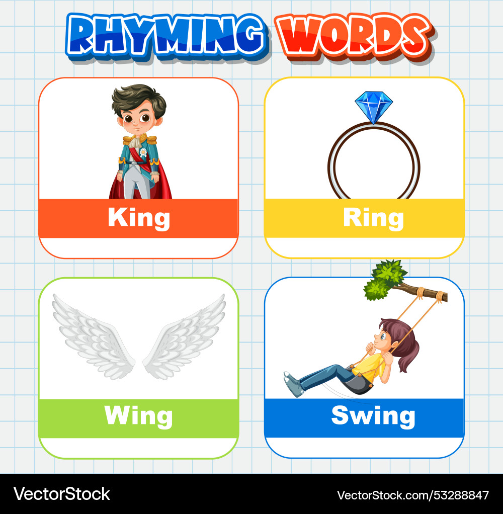Educational rhyming words with colorful Royalty Free Vector