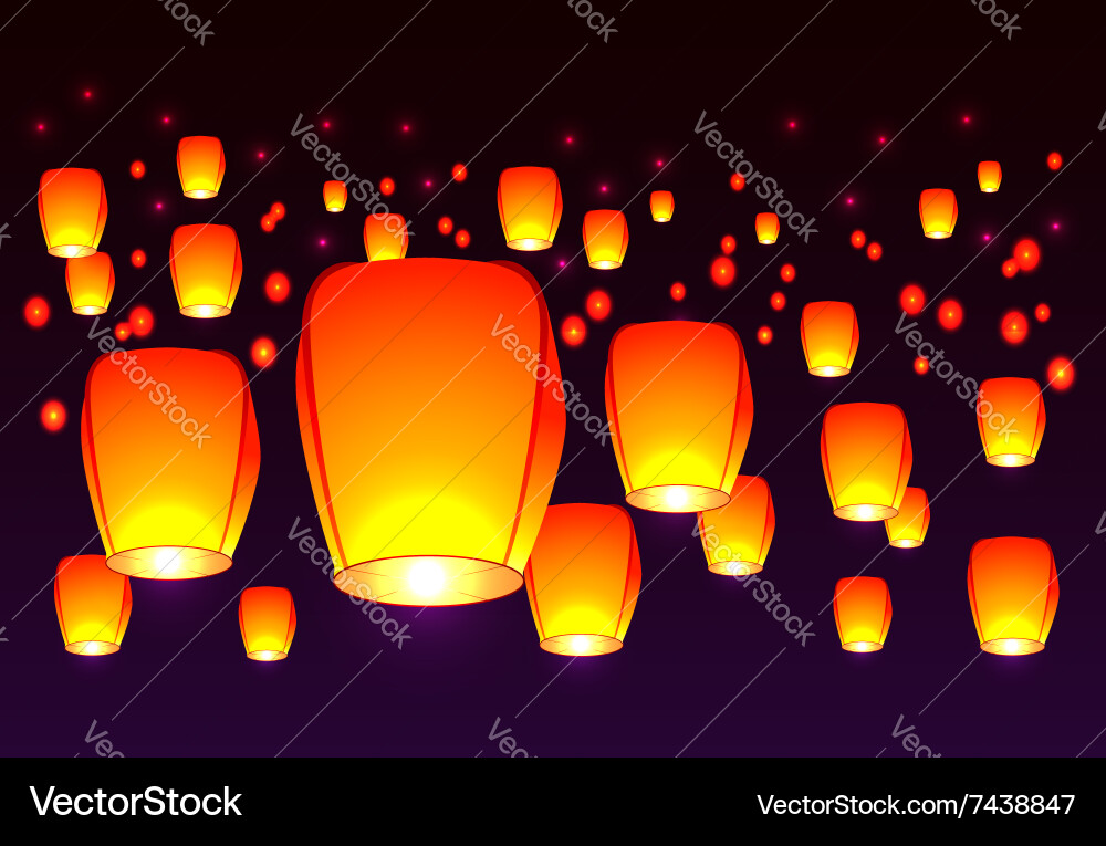 Floating Paper Lanterns at Night Royalty Free Vector Image