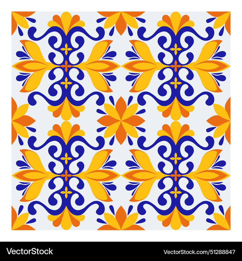 Mediterranean blue and yellow ceramic tile design Vector Image