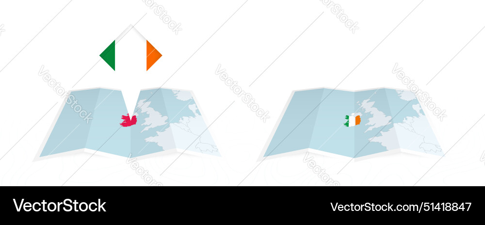 Two versions of an ireland folded map one Vector Image