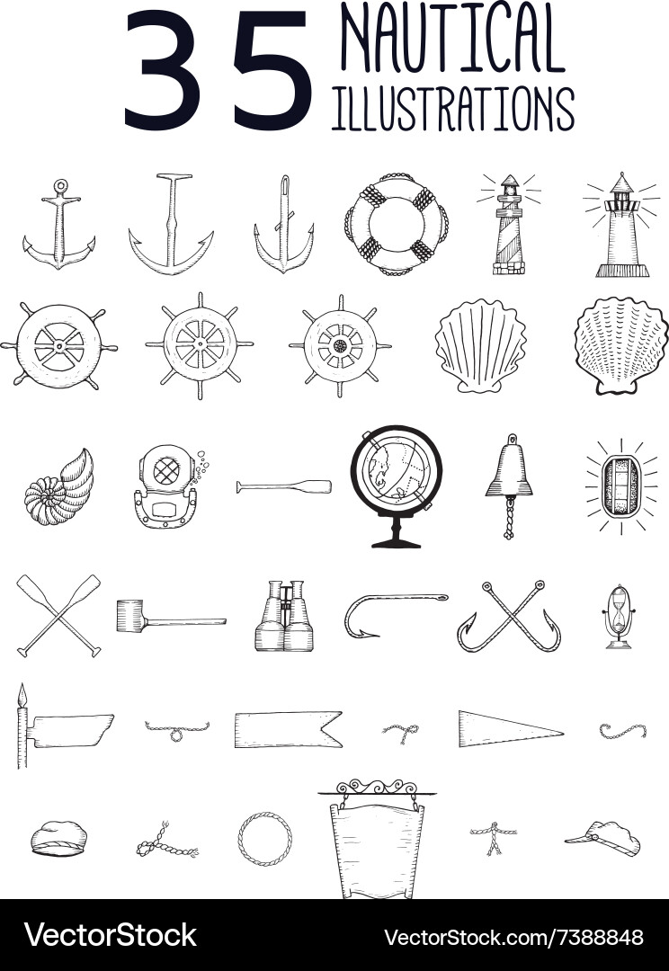 35 nautical bundle Royalty Free Vector Image - VectorStock