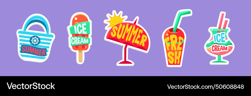 Bright summer sticker with bag ice cream Vector Image