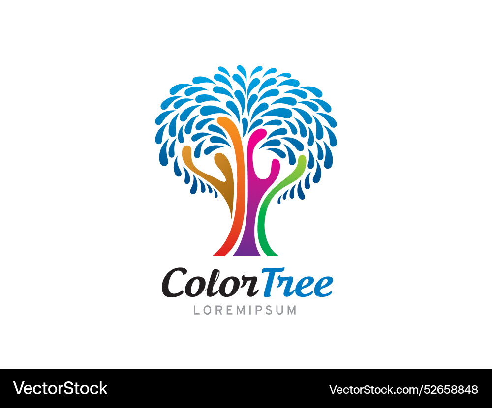 Color tree logo template design emblem de Vector Image