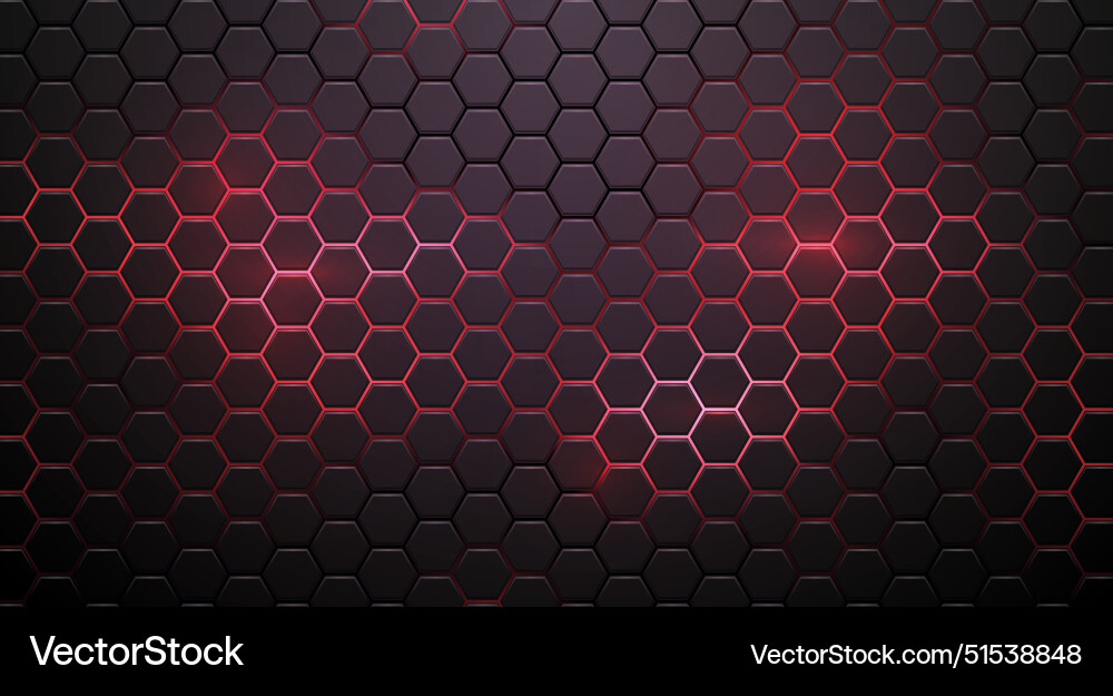 Futuristic dark hexagon pattern with red lights Vector Image