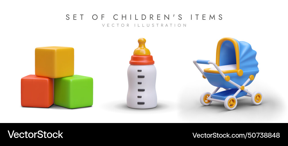 Set of children items colored cubes bottle Vector Image