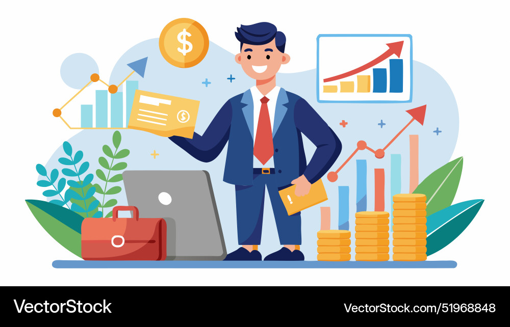 Successful sales professional with growth charts Vector Image