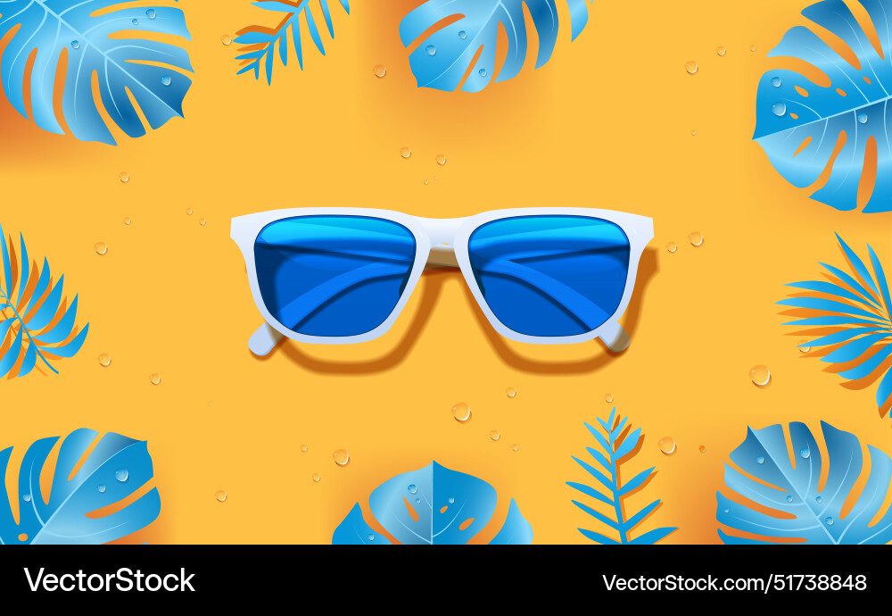 Sunglasses with blue lenses on yellow background Vector Image