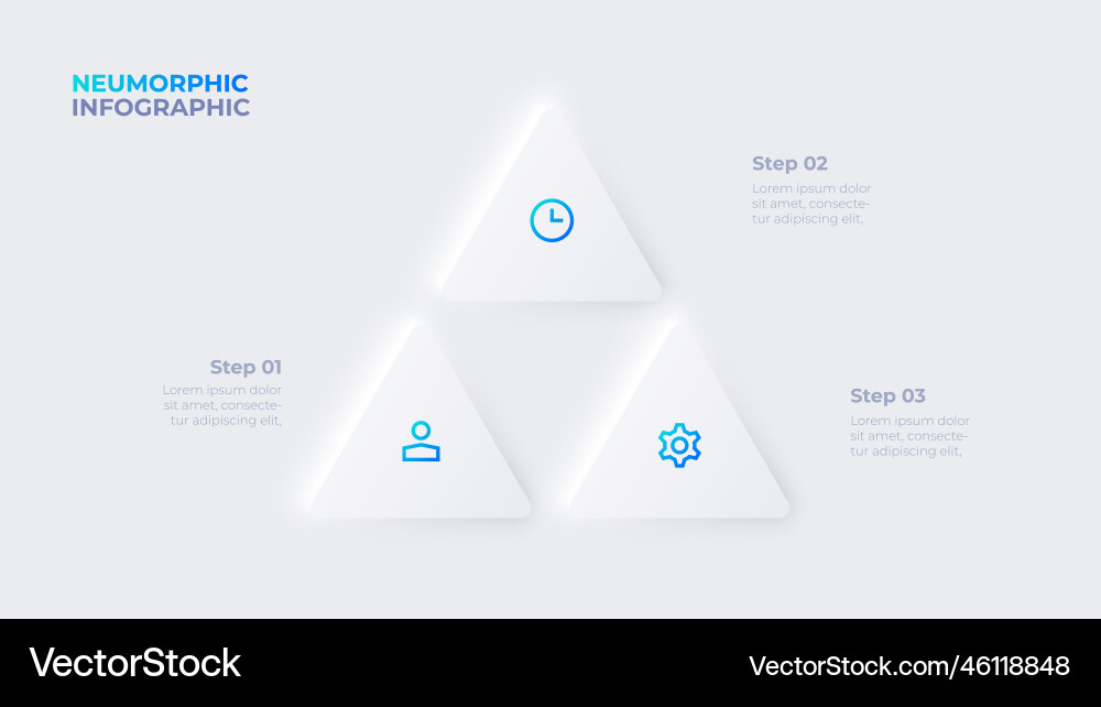 Three neumorphic triangles concept of 3 options Vector Image