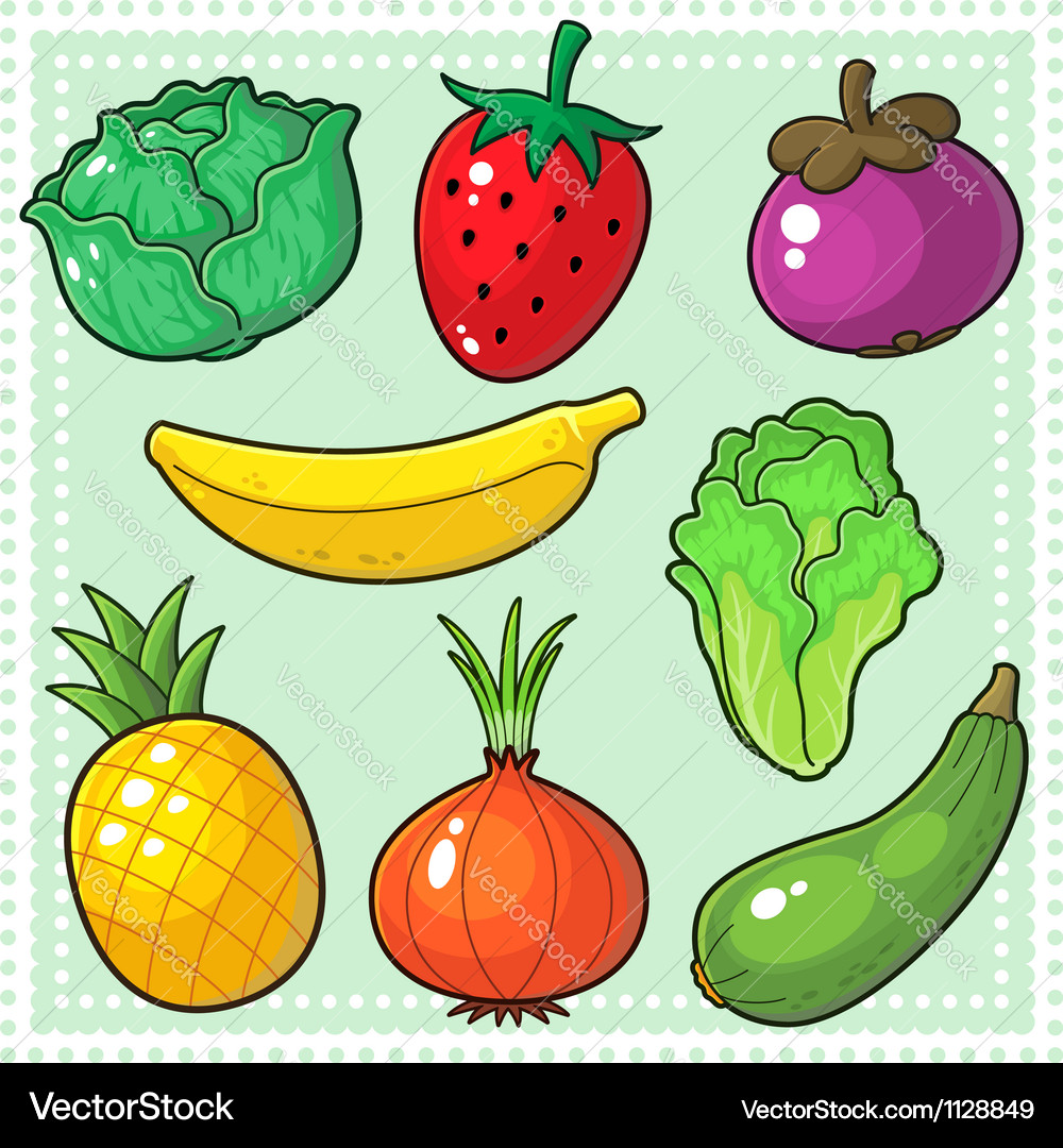 Colorful Fruits and Vegetables Royalty Free Vector Image