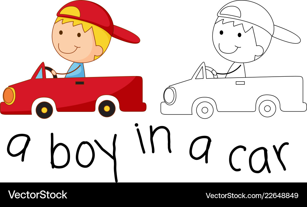 Doodle happy boy riding a car Royalty Free Vector Image
