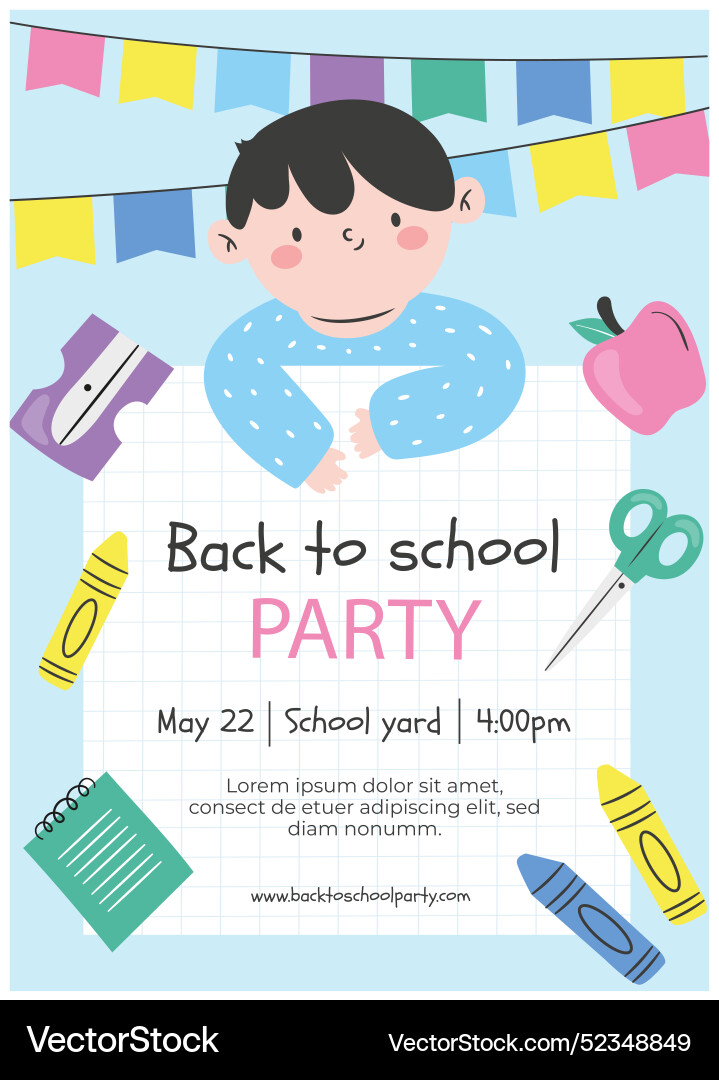 Flat back to school party poster template Vector Image