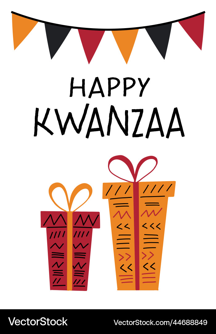 Happy kwanzaa greeting card with gift box pile Vector Image