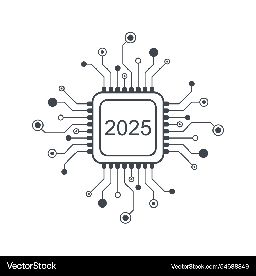 Happy new year 2025 text design on the chip Vector Image