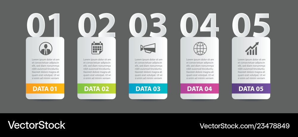 Infographics tab in horizontal paper index with 5 Vector Image