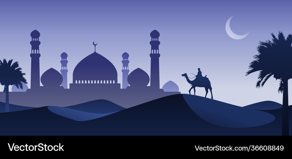 Man riding camel in desert night Royalty Free Vector Image