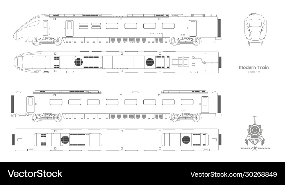 Outline blueprint modern train Royalty Free Vector Image