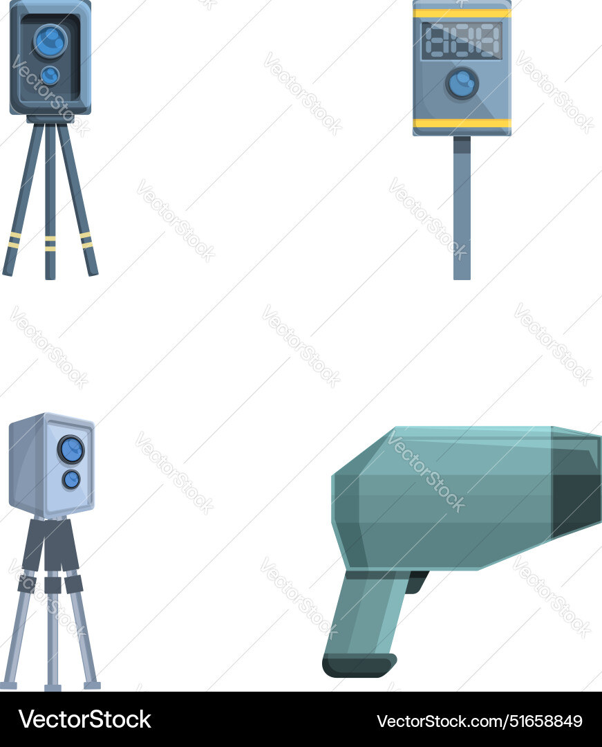 Road radar icons set cartoon modern Royalty Free Vector