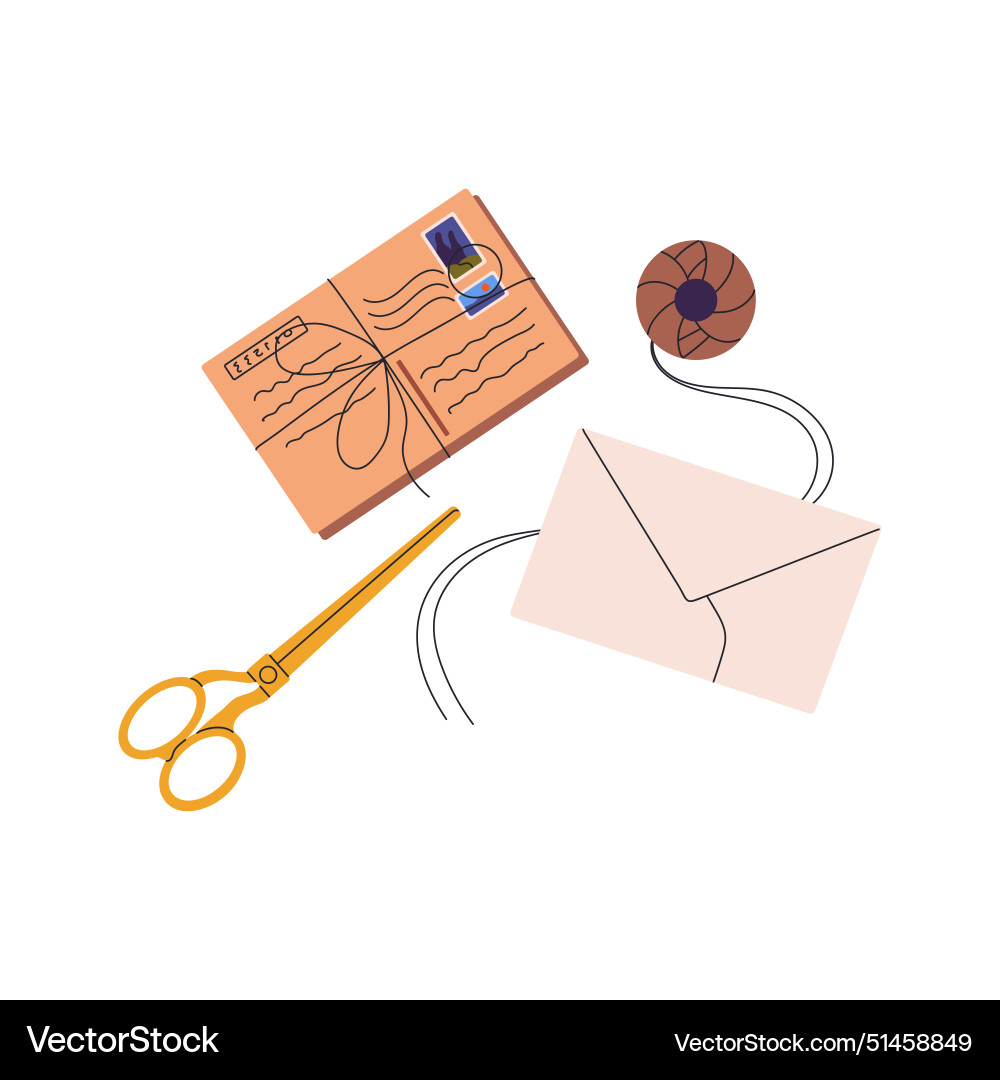 Stack of paper envelopes tied with ribbon postal Vector Image