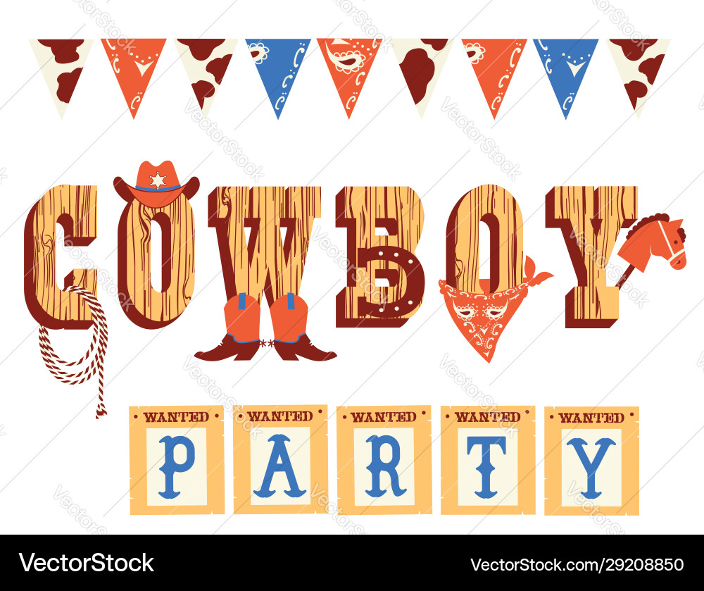 Cowboy text with western decoration and wild west Vector Image