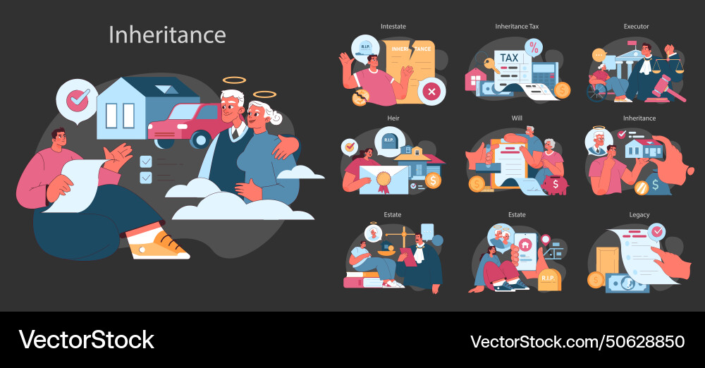 Inheritance dark or night mode set estate Vector Image