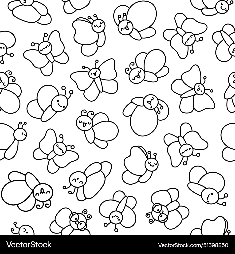 Kawaii butterfly seamless pattern coloring page Vector Image
