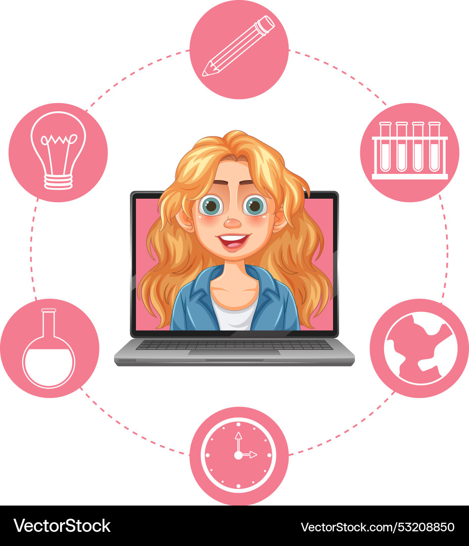 Online learning with various educational icons Vector Image