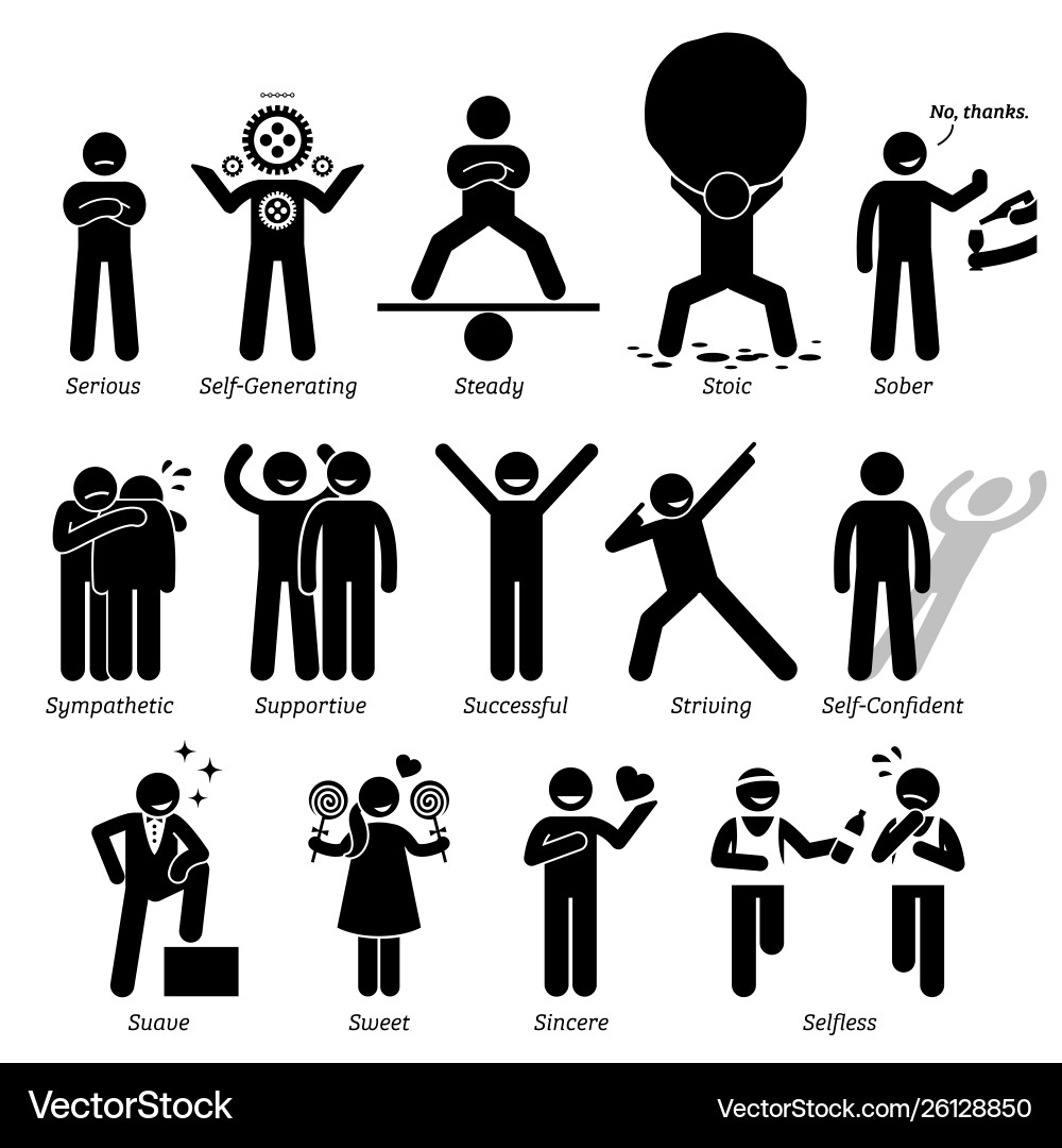 Positive personalities character traits stick Vector Image