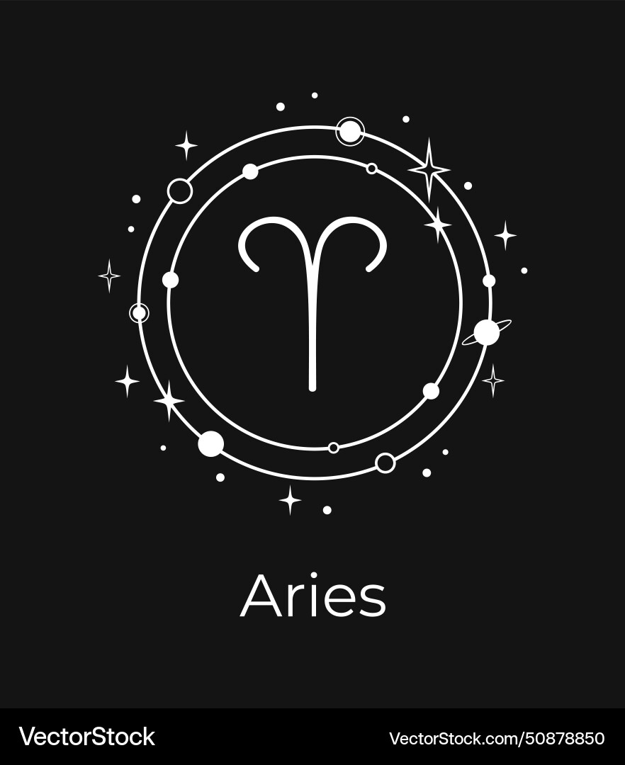 White aries sign with planets and stars Royalty Free Vector