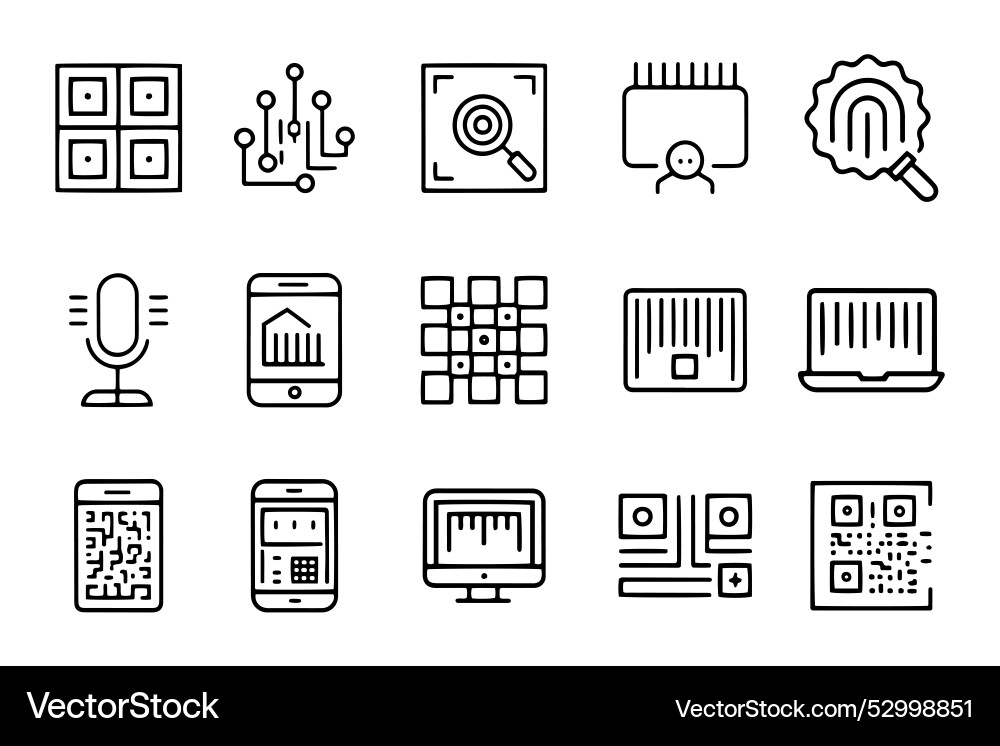 Barcode and qr code scanning related icons set Vector Image