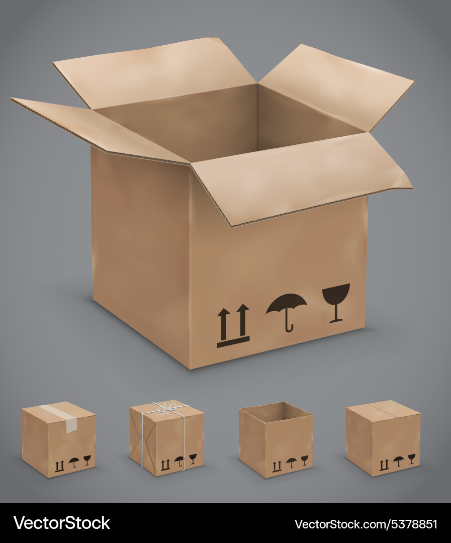 Cardboard Boxes - Opened and Closed Royalty Free Vector
