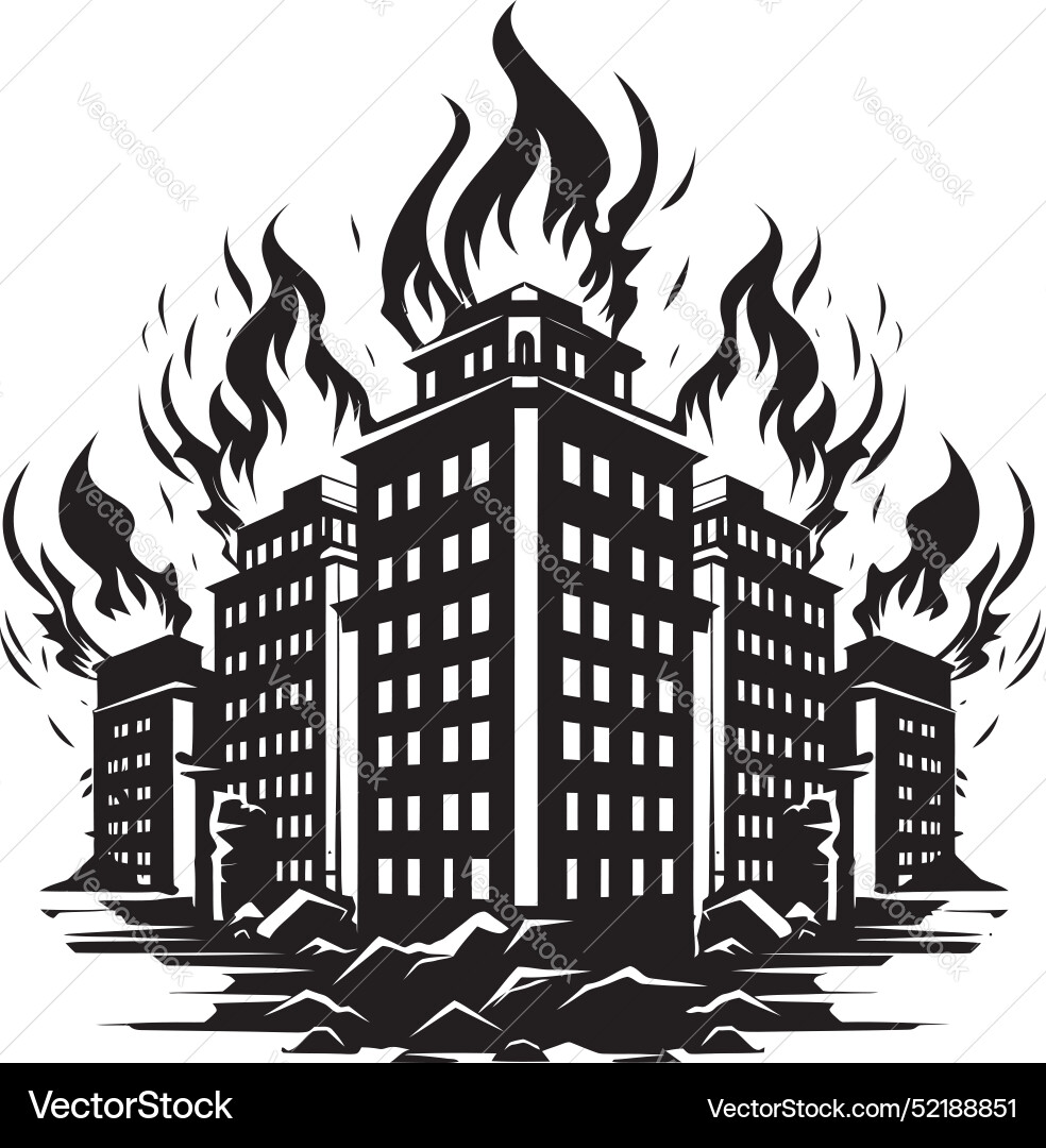 Emergency beacon building on fire black logo icon Vector Image