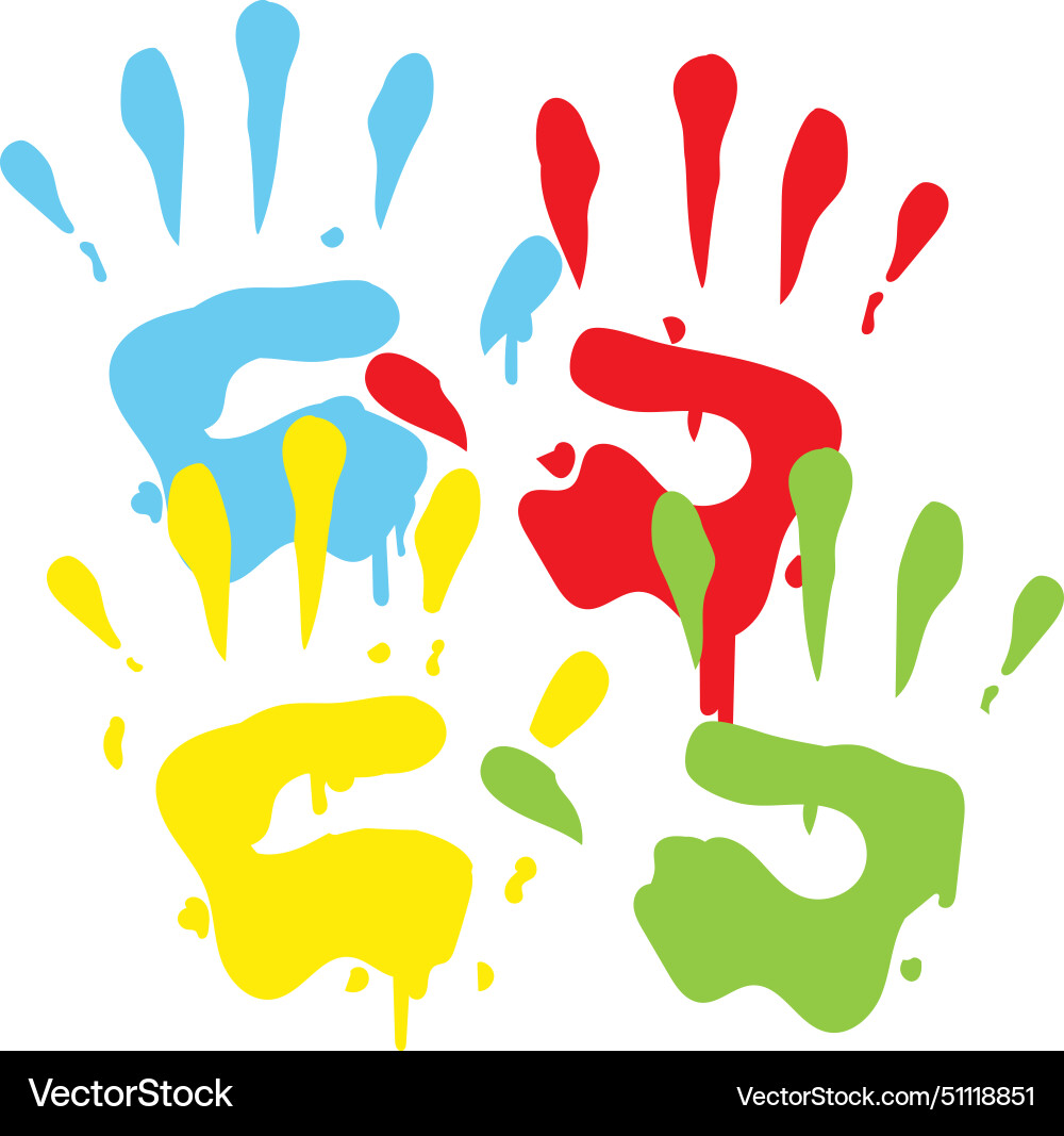 Kids hand prints painting art Royalty Free Vector Image