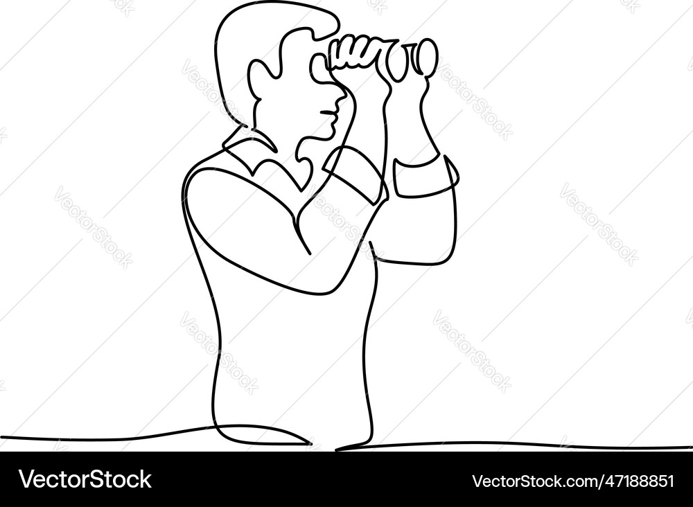 Man looking into distance with binoculars Vector Image