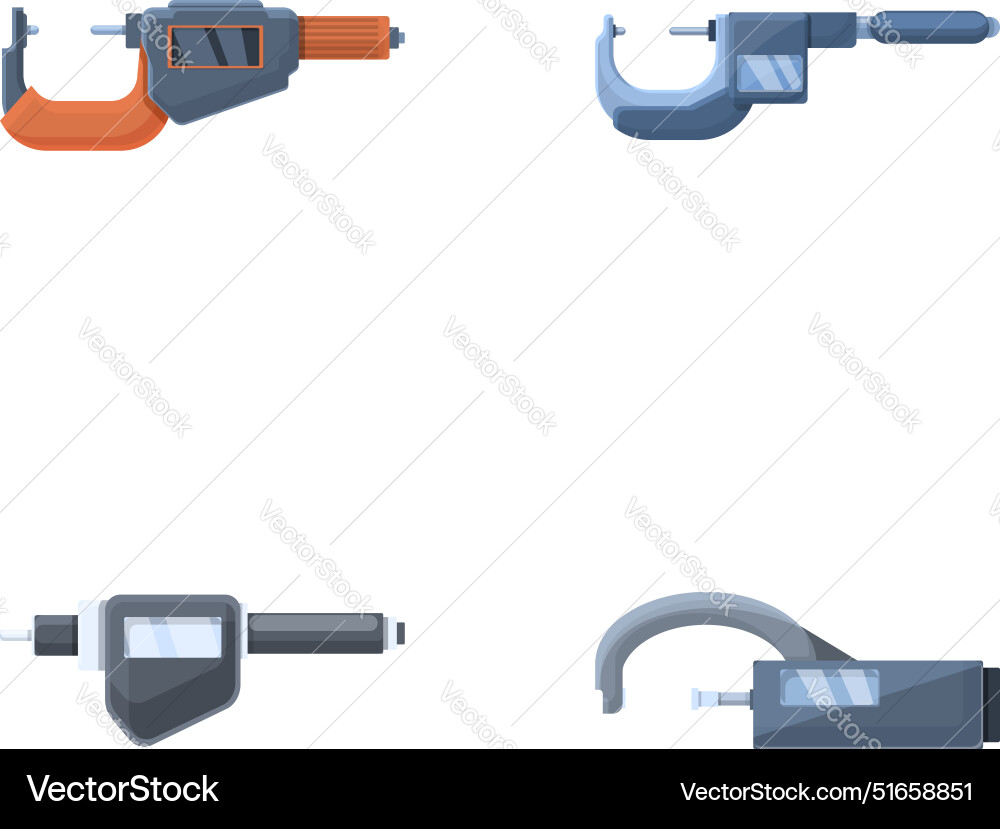 Micrometer icons set cartoon modern Royalty Free Vector