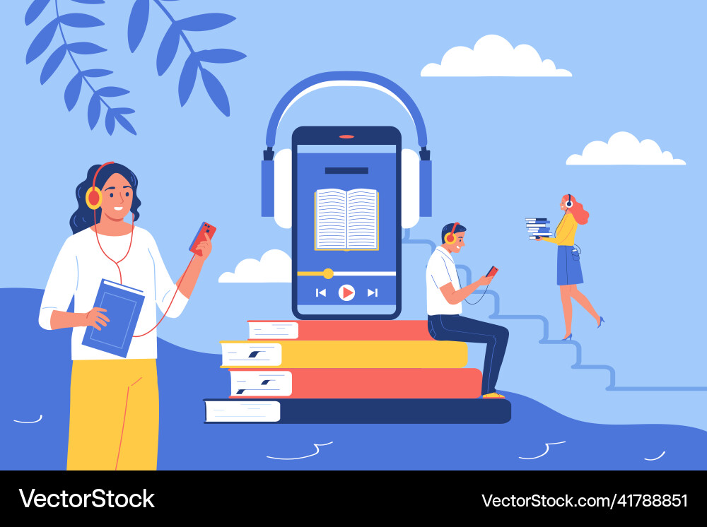 Online library flat background Royalty Free Vector Image