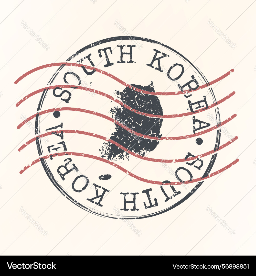 South korea stamp postal map silhouette Royalty Free Vector