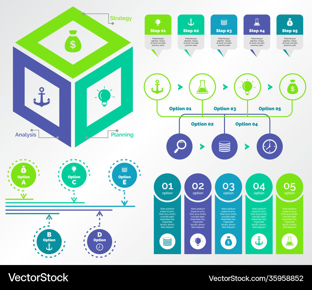 Five production templates set Royalty Free Vector Image