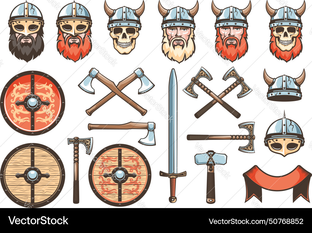 Medieval weapons and armor of vikings knights Vector Image