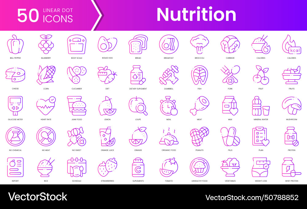 Set of nutrition icons gradient style icon bundle Vector Image