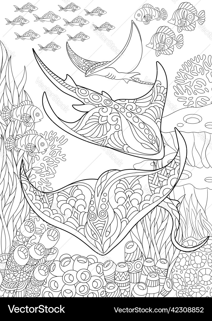 Underwater Stingray Shoal - Zentangle Royalty Free Vector
