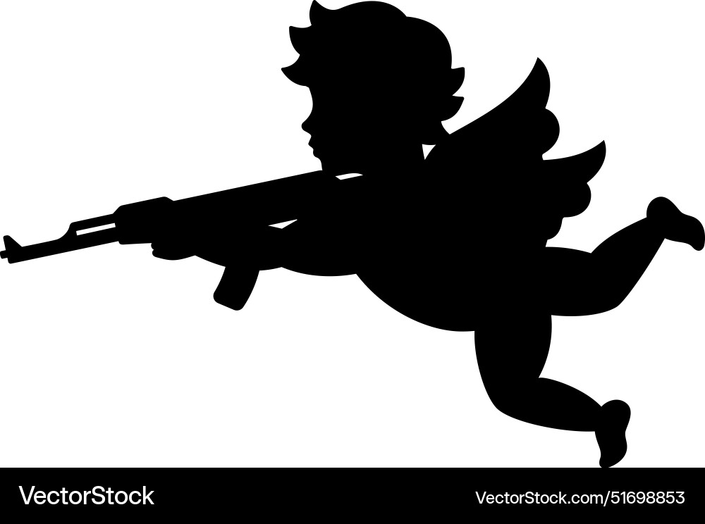 Cupid with machine gun cherub silhouette Vector Image