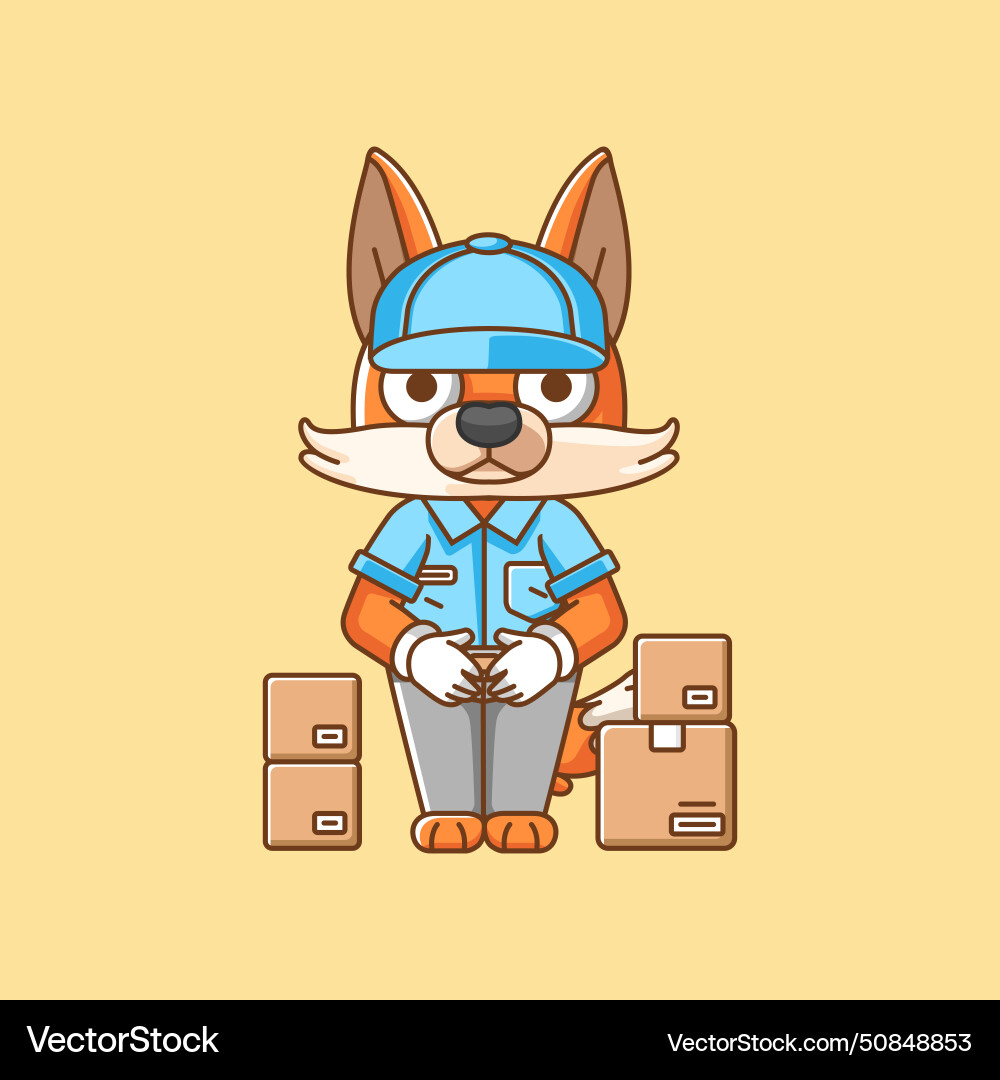 Cute fox courier package delivery animal chibi Vector Image